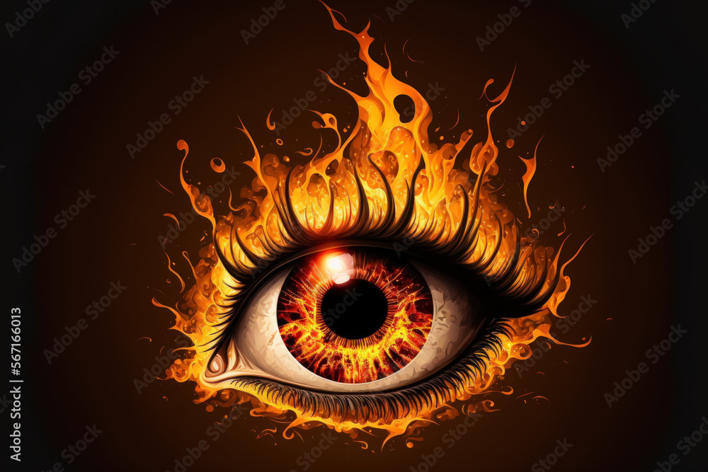 Macro image of human eye with fire flames. Generative AI Stock ...