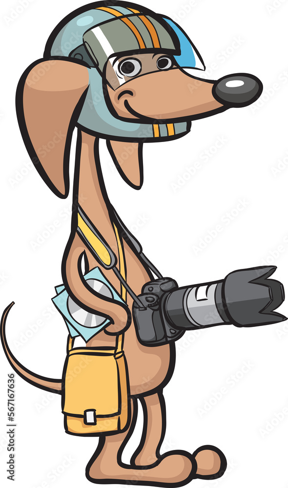 cartoon dog character in helmet with photo camera - PNG image with ...