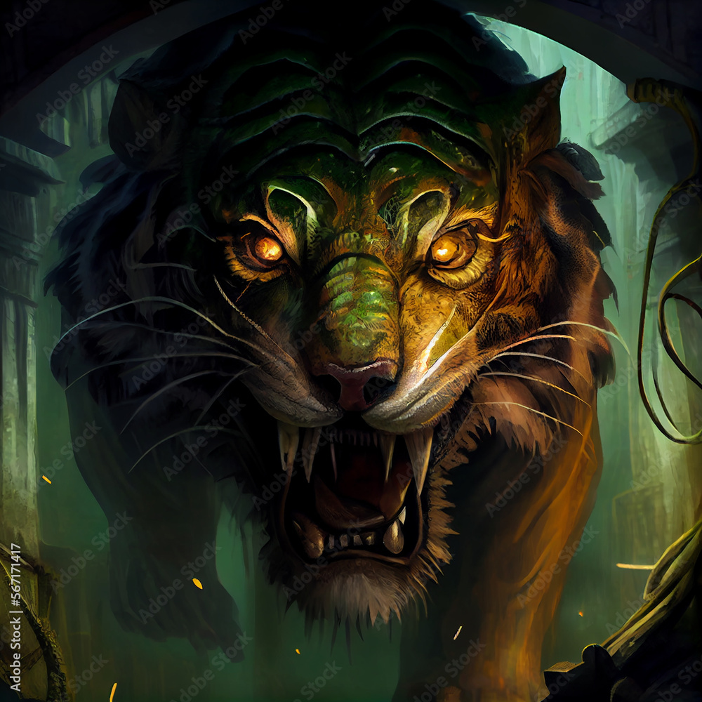 Eldritch horror tiger monster Stock Illustration | Adobe Stock