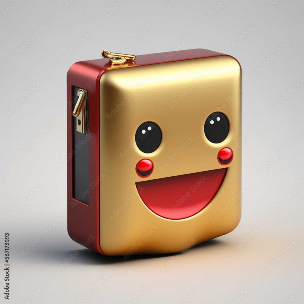 Emoji futuristic design and it is red and gold in color, very shiny ...