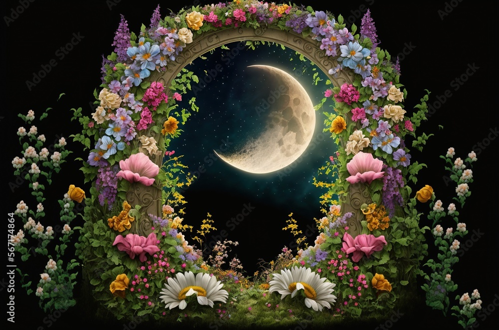 An illustration of a moon gate with the moon in the middle. AI ...