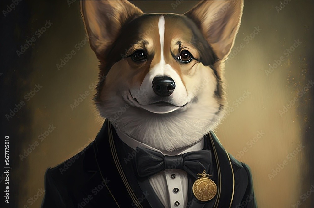 An illustration of a dapper corgi wearing a suit. AI generated art. Stock Illustration | Adobe Stock