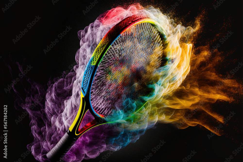 Advertising design of a tennis racket with futuristic concept, studio ...