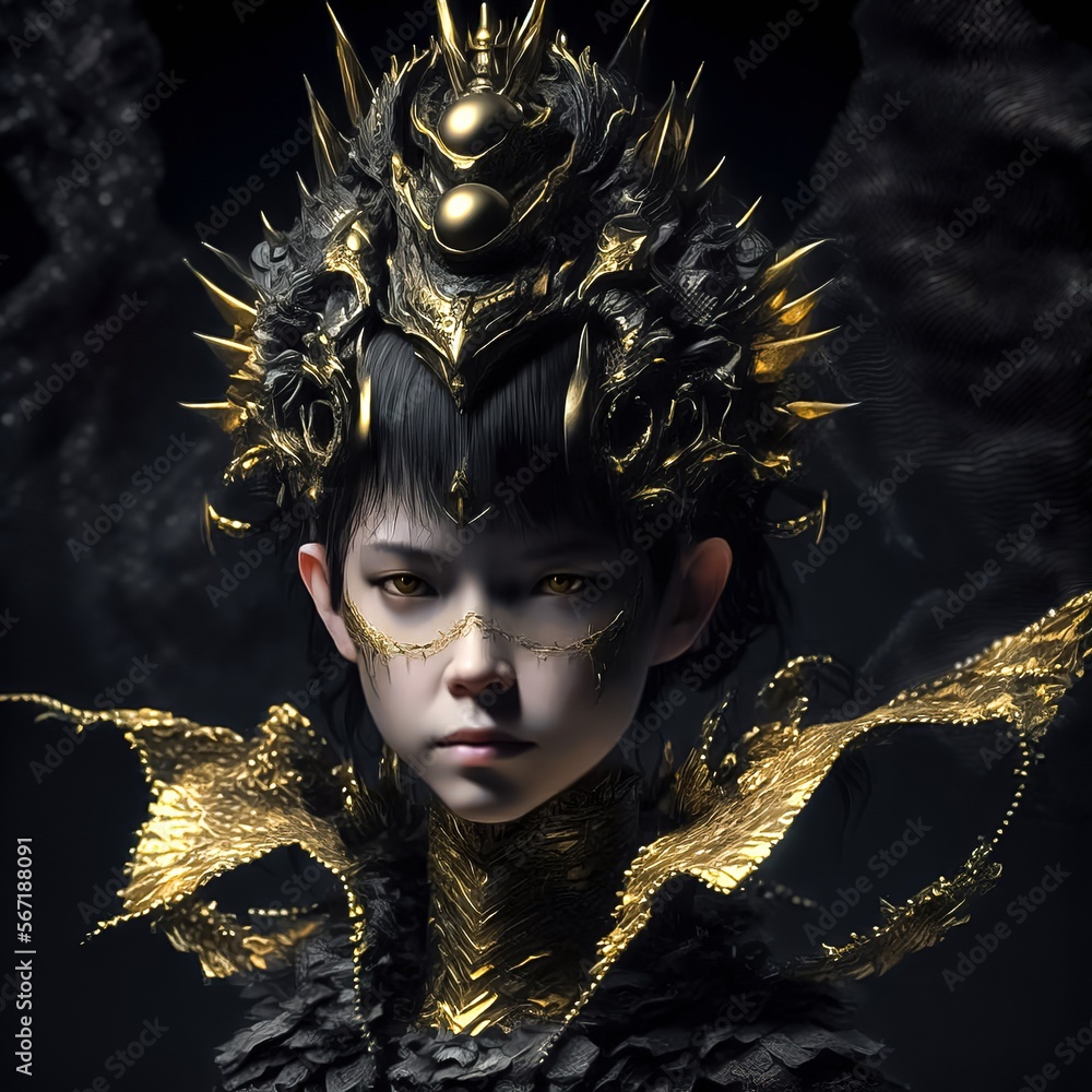 Portrait of a teenage female dragon ruler with oriental Asian beauty ...