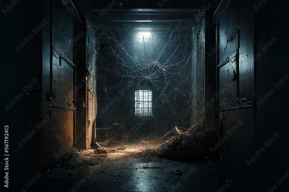 A creepy old dungeon prison cell with spiderwebs illustrated with ...
