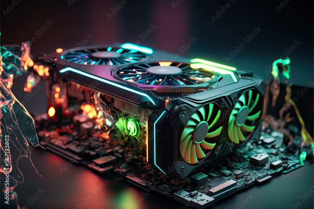 Abstract Electronic Mounting a modern gaming graphic card computer ...