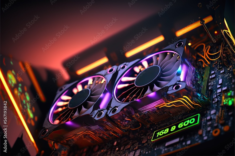 Abstract Electronic Mounting a modern gaming graphic card computer ...