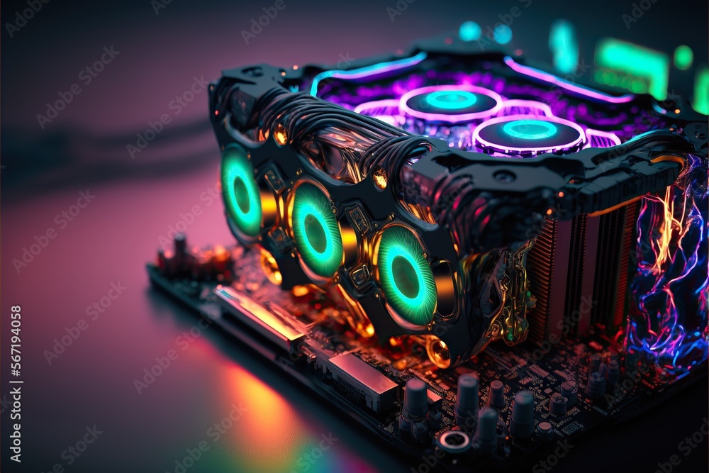 Abstract Electronic Mounting a modern gaming graphic card computer ...