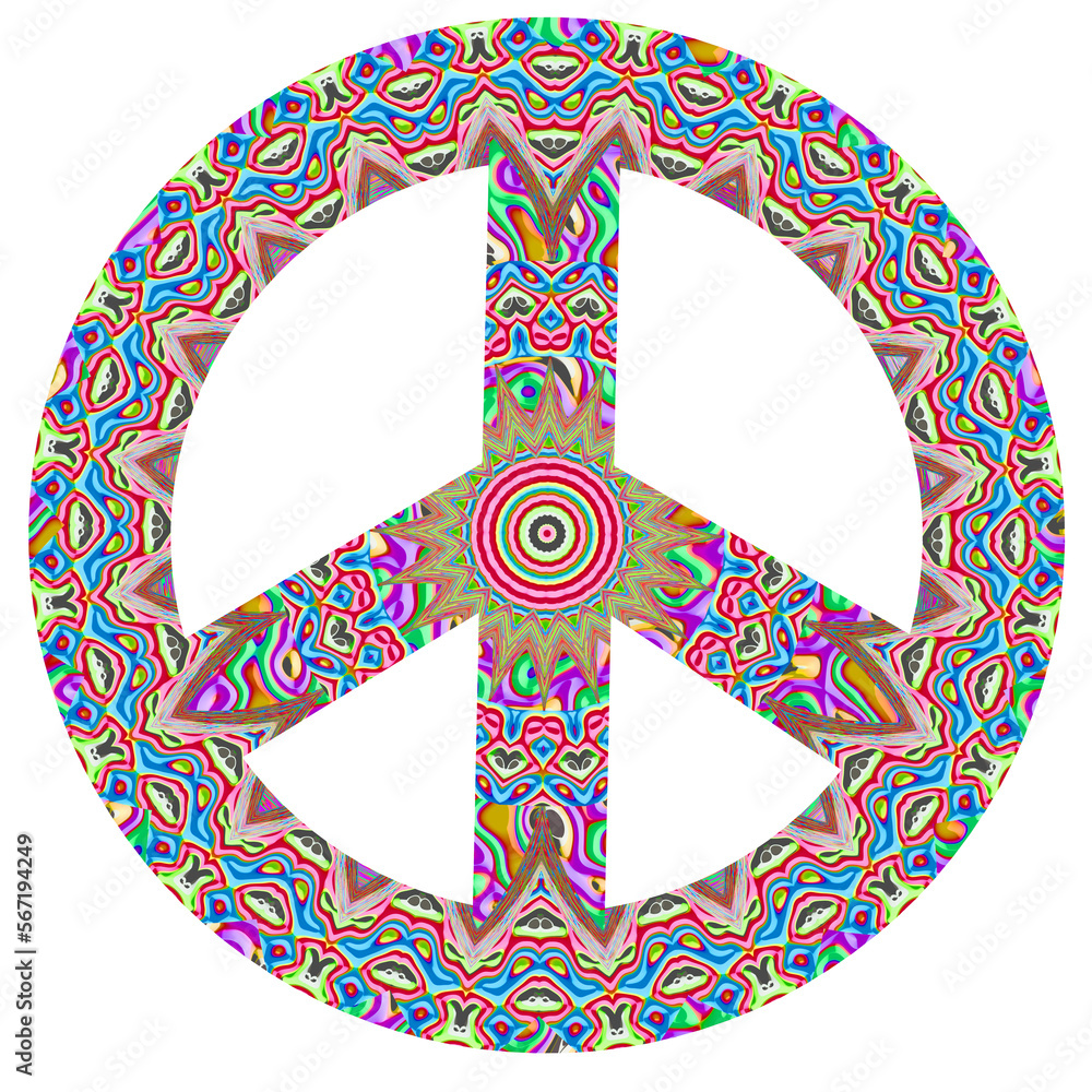 Brightly colored psychedelic peace symbol isolated with transparent ...