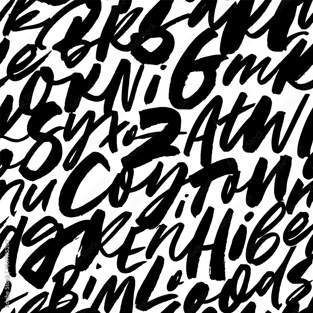 Handwritten alphabet letters seamless pattern. Brush drawn vector ...