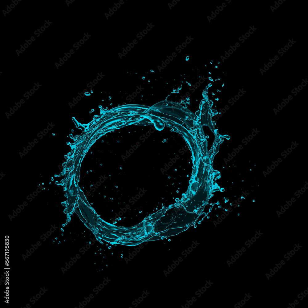 Blue, Turquoise Water splash isolated on black background. Royalty high ...