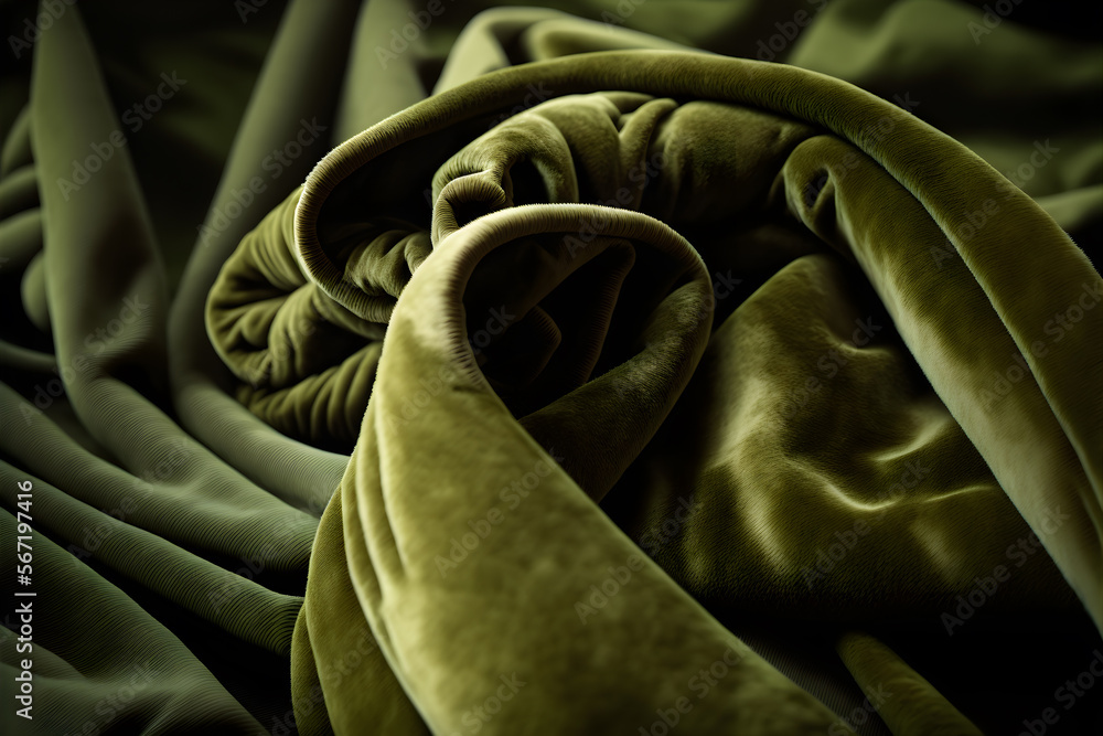 Olive-colored velvet fabric, curves, undulations, velvet fabric for ...