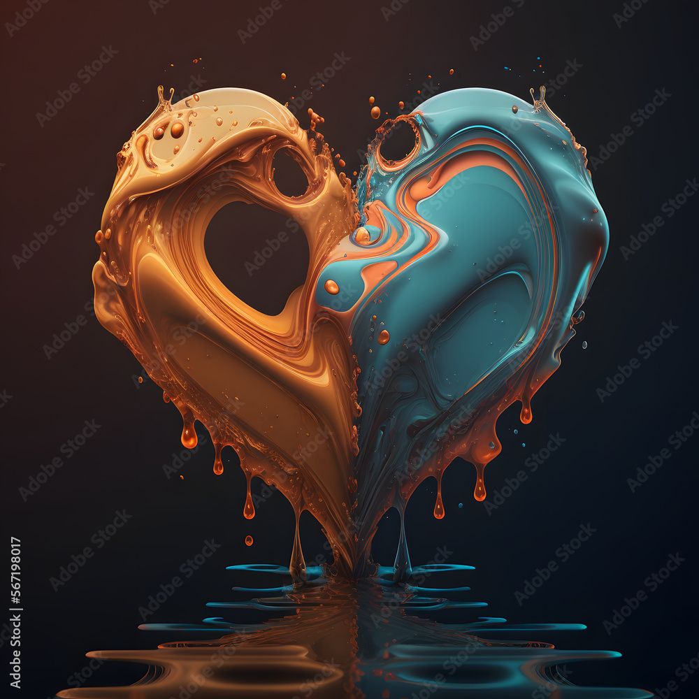 hearts that seem to be melting into one another, creating a sense of ...