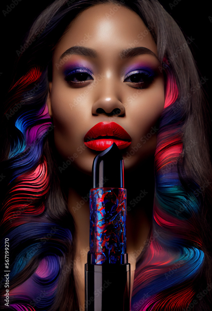 A beautiful woman with carnival lipstick. The lipstick is all the ...