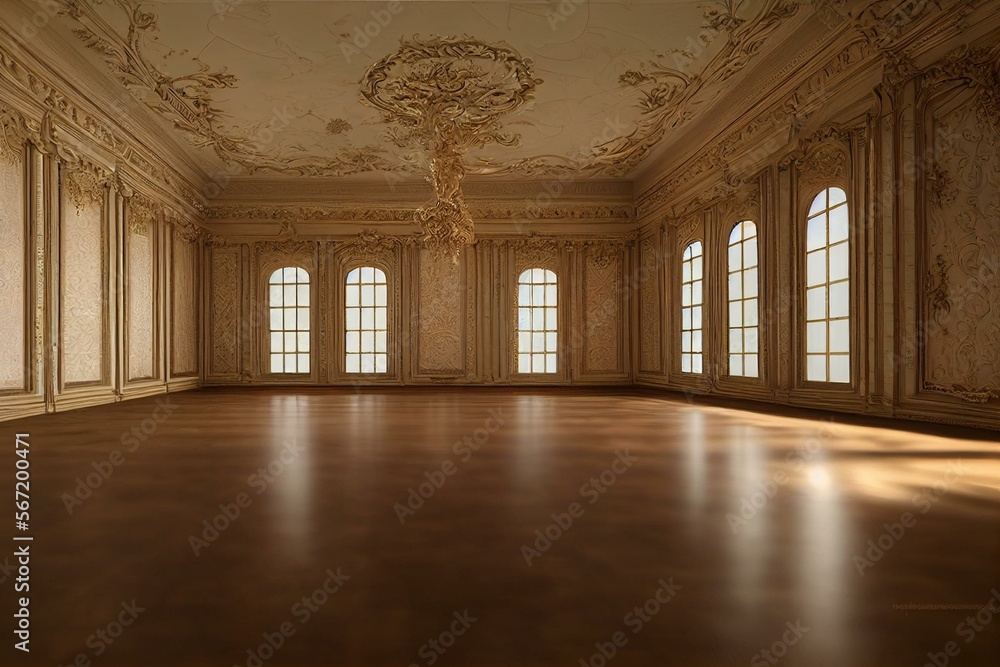 an empty abandoned rococo baroque ballroom generated by AI. Generative ...