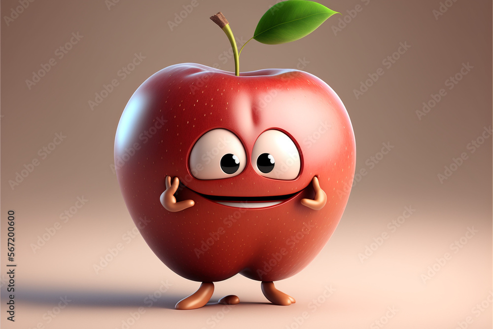 Cute smiling cartoon an Apple Character, Generative AI. Stock ...