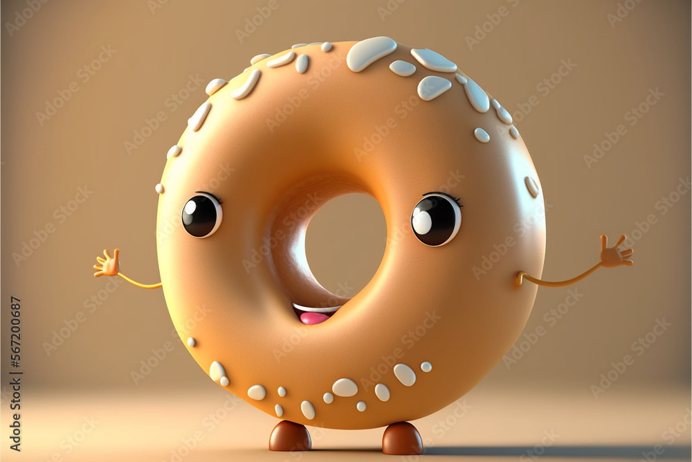 Cute smiling cartoon bagel Character, Generative AI. Stock Illustration ...