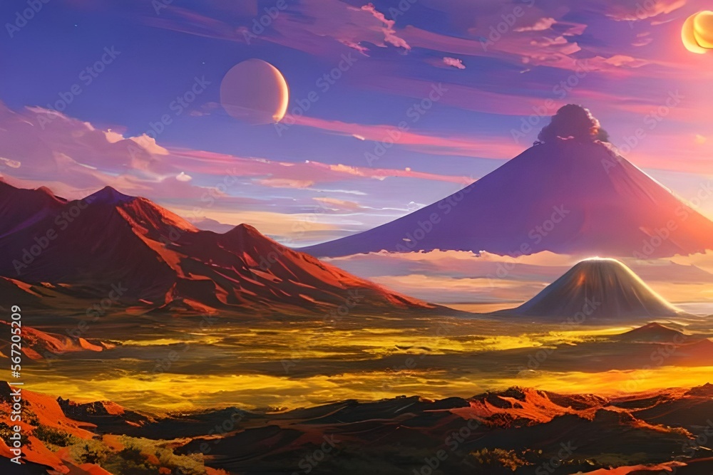 ภาพประกอบสต็อก Volcanic Adventure: A Beautiful Volcano Landscape ...