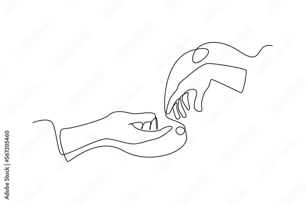 Continuous One Line Drawing Hands Reaching Towards Each Other Human Relation Concept Single