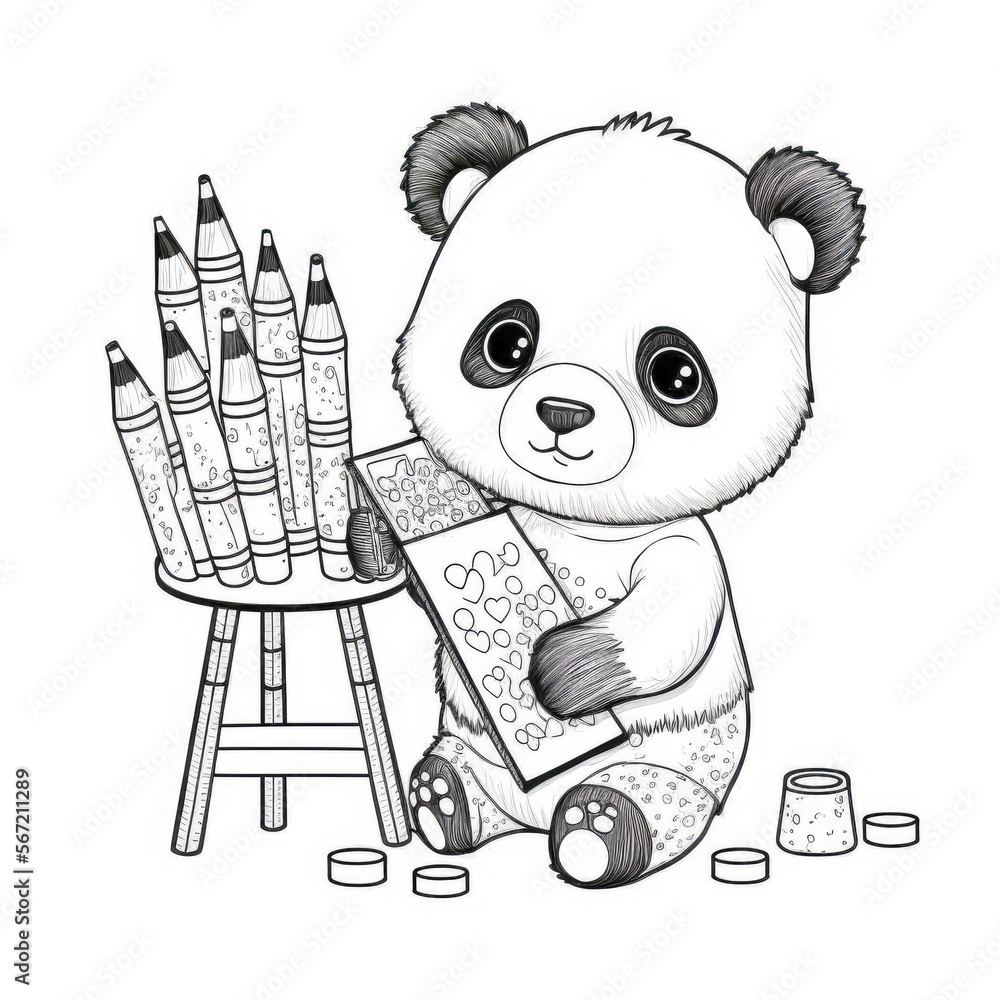 panda illustration for Coloring book page for adults and kids ...