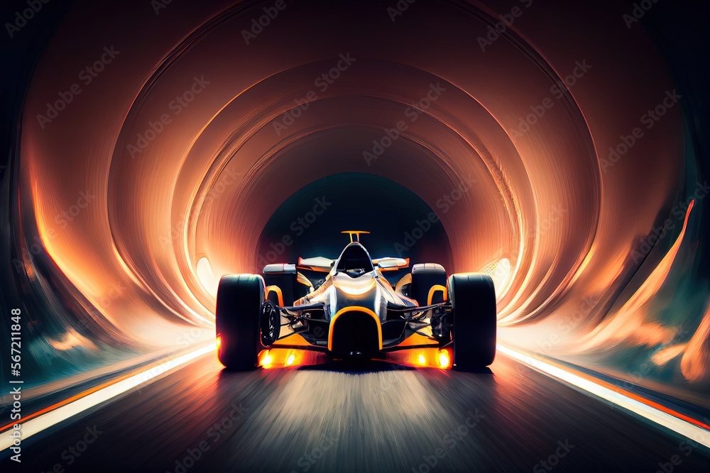 High speed sport racing car in an Illuminated Tunnel. Generative AI ...