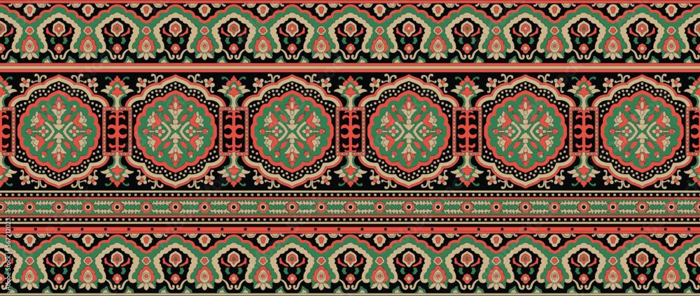 Vecteur Stock Frame Border with Red Background in sindhi ajrak style ...
