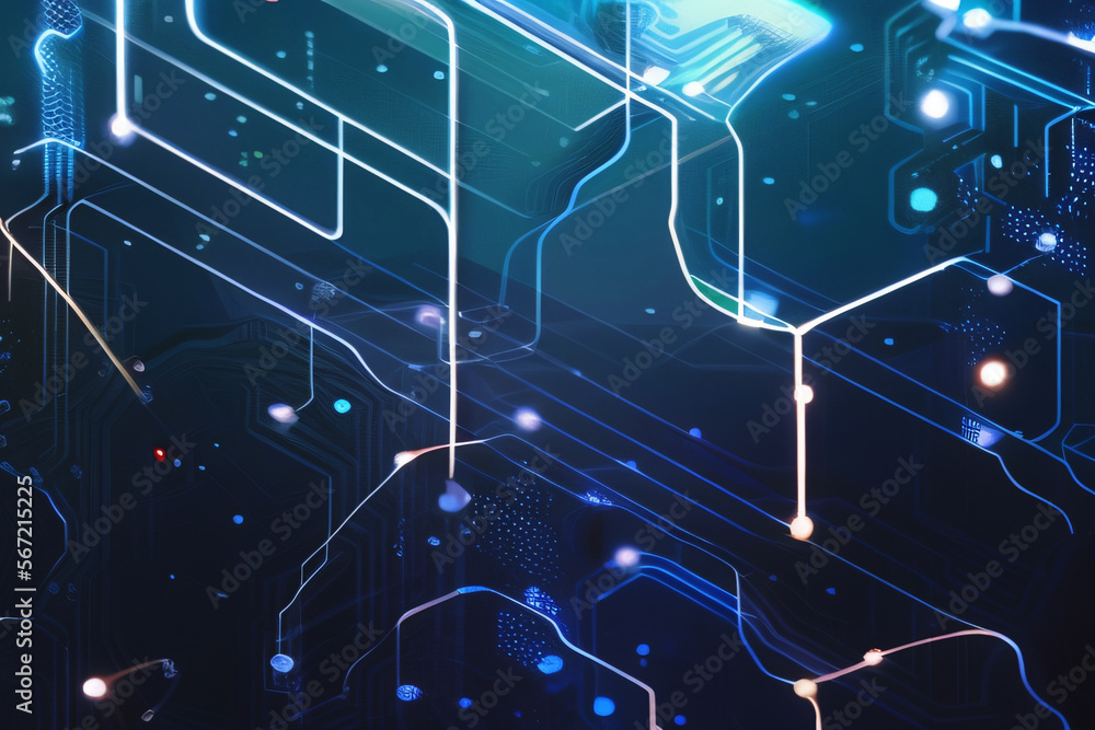 Blue Digital Tech Circuitry Lines and Dots Background Wallpaper ...