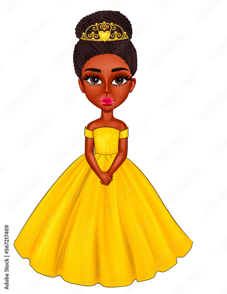 Little African American Princess in Yellow Dress.Princess Clip Art ...