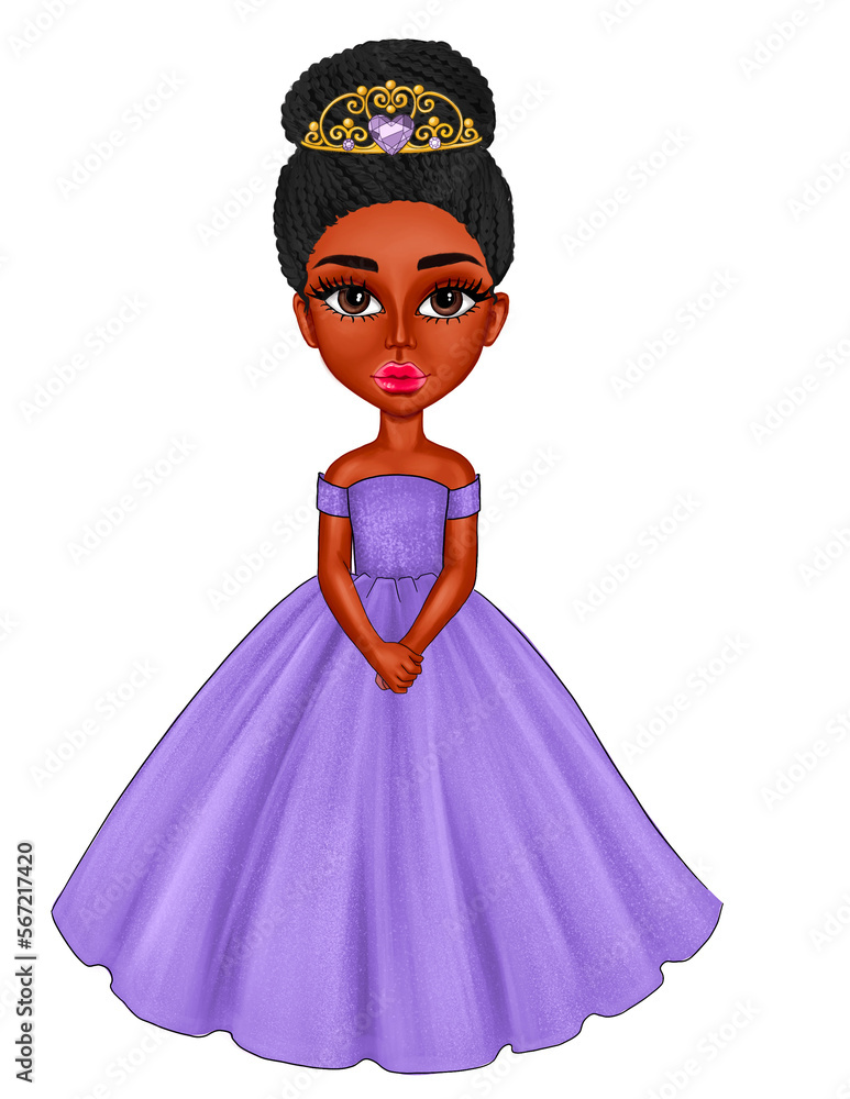 Little African American Princess in Purple Dress.Princess Clip Art ...