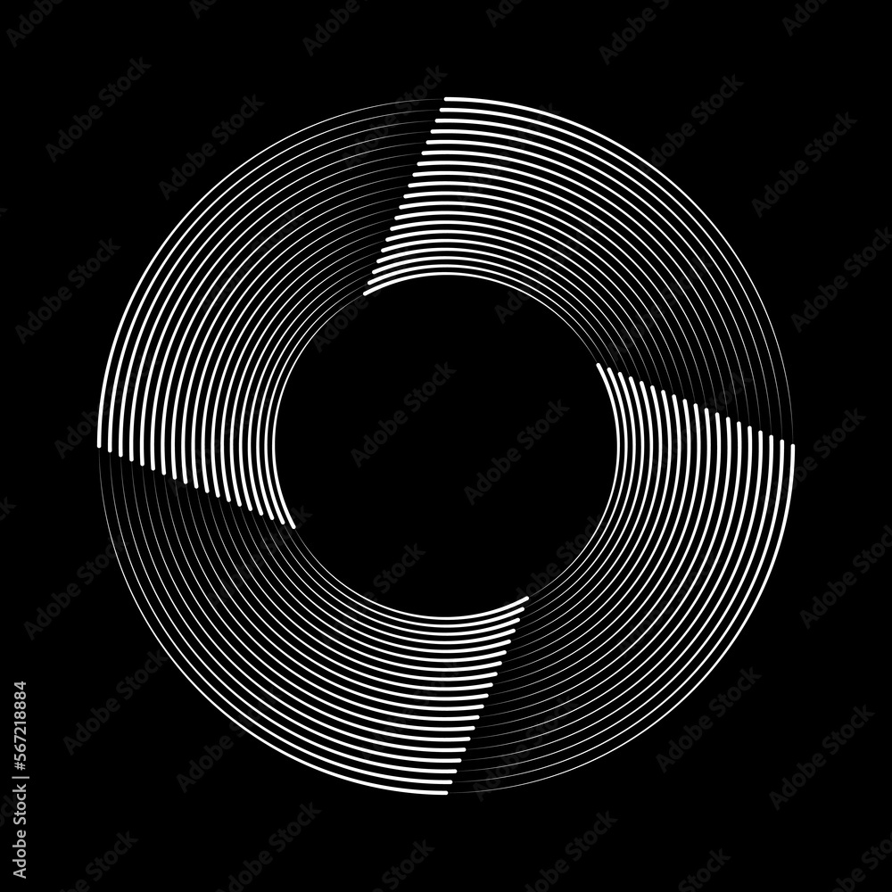 White concentric lines in circle form. Vector illustration. Minimal art ...