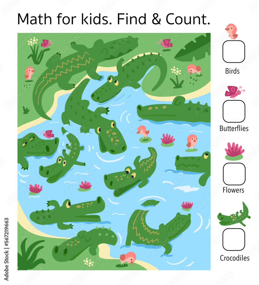 Find and count. Maths game for children. Puzzle for kids. Write numbers ...