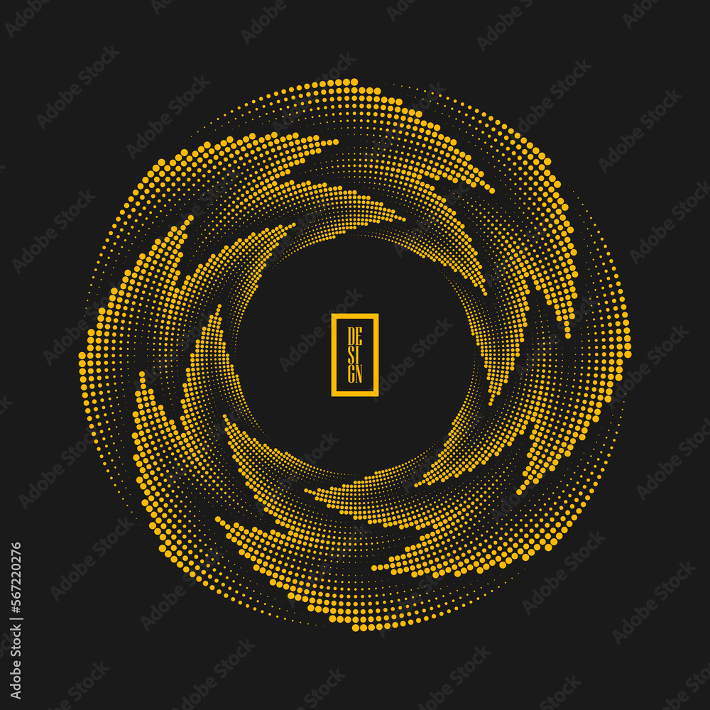 Vetor de Yellow rotated halftone doted lines in circle form. Geometric ...