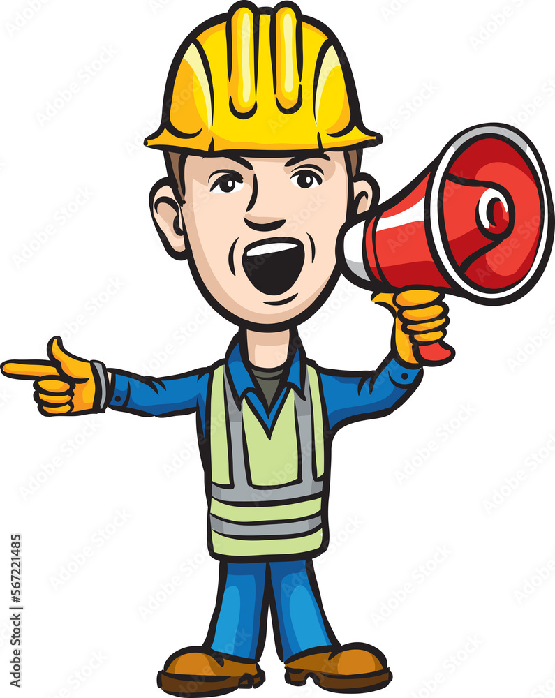 three cartoon workers with warning - PNG image with transparent ...