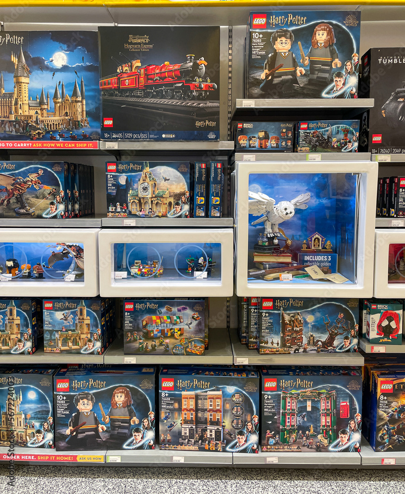 Harry Potter themed lego sets on store shelves. Stock Photo | Adobe Stock