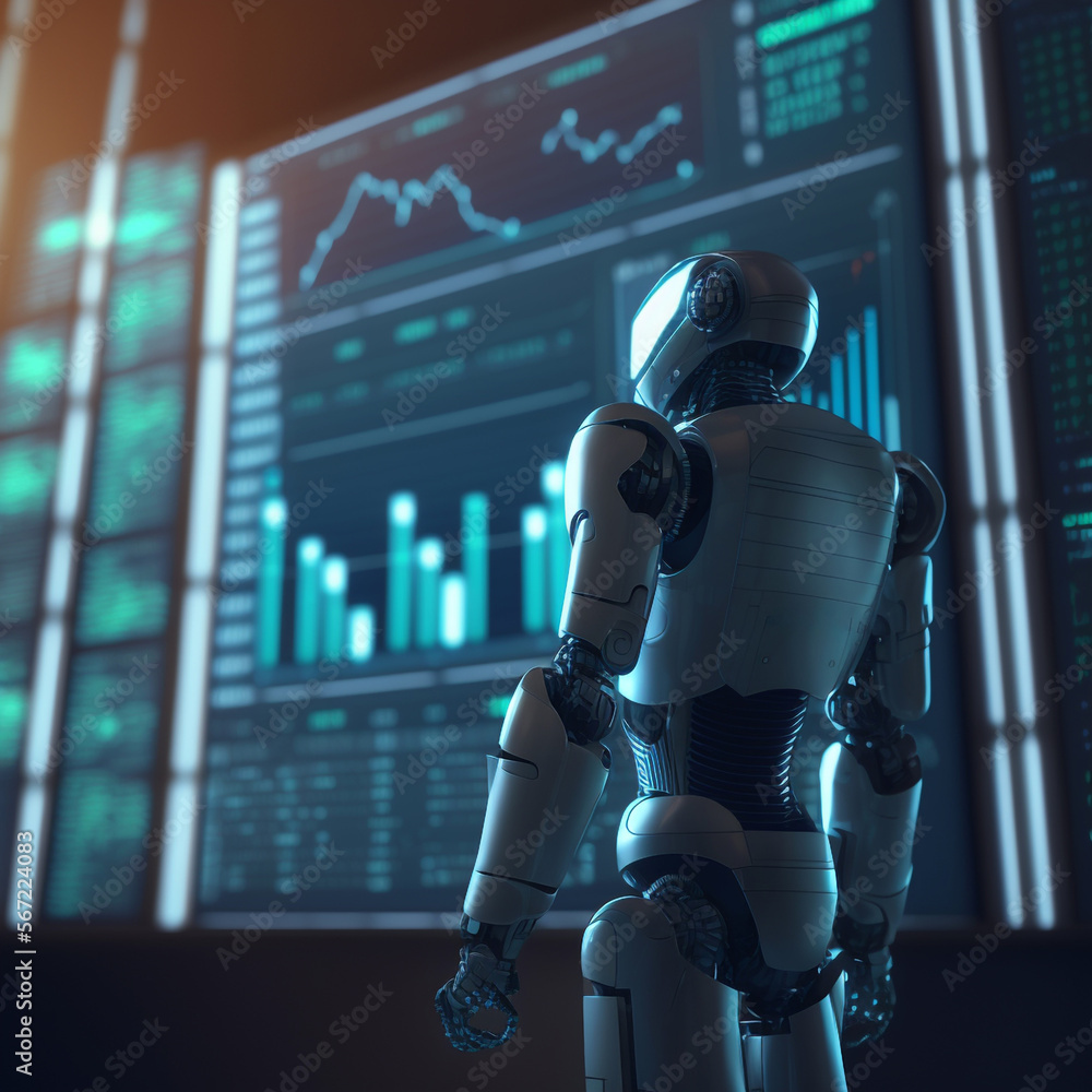 A robot looking on displayed on a graph typically shows the automation ...