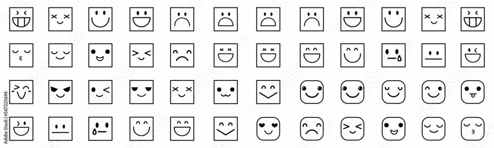 Big set of emoticon smile icons. Cartoon emoji set. Vector emoticon set ...