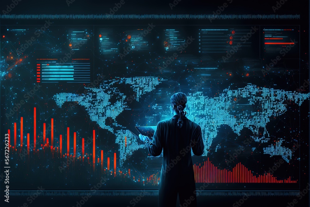 Big data technology and data science. Data scientist querying, analysing and visualizing complex ...