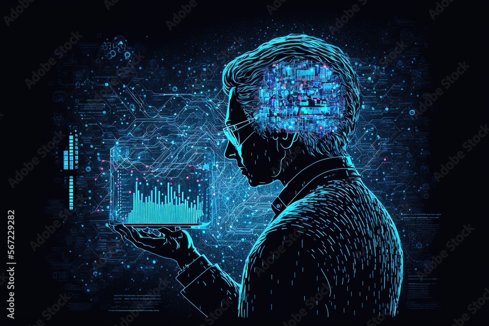 Big data technology and data science. Data scientist querying ...