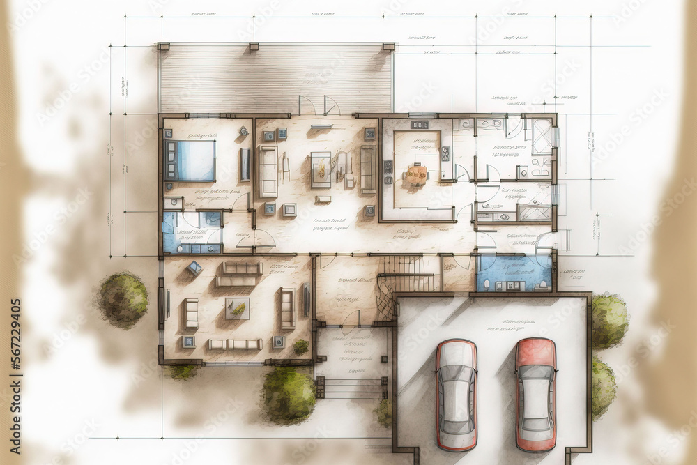 Floor plan of a home, illustration. Open concept living apartment ...