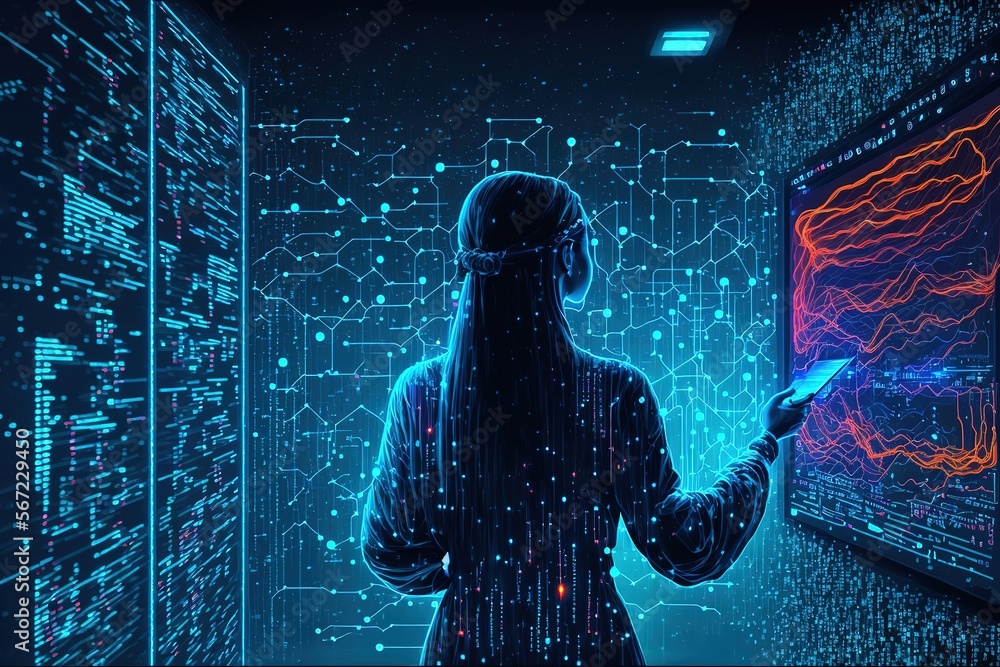 Big data technology and data science. Data scientist querying ...