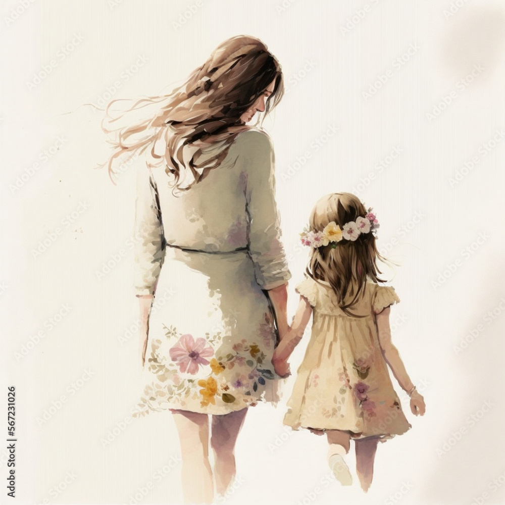 The Back Of Mom And Daughter Holding Hands Shows Love Created With