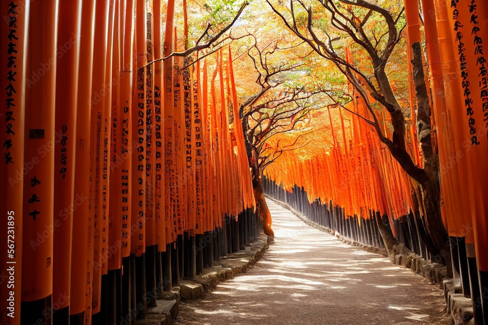 Senbon torii path in Fushimi Inari-taisha, kyoto, japan. Generative AI ...