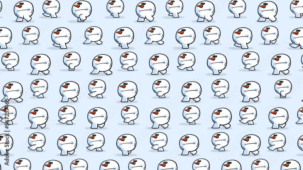 White cartoon snowball walking character wallpaper on light background ...