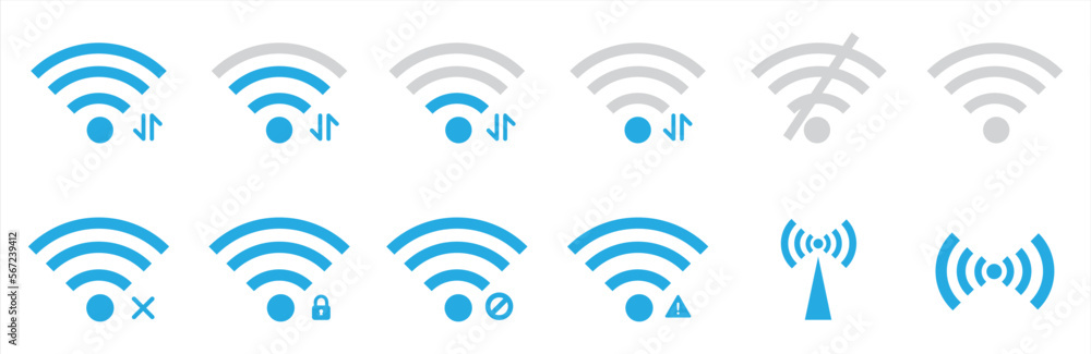 Wi-Fi icon. Wireless and Wi-Fi signal icon. Wifi and wireless signal ...