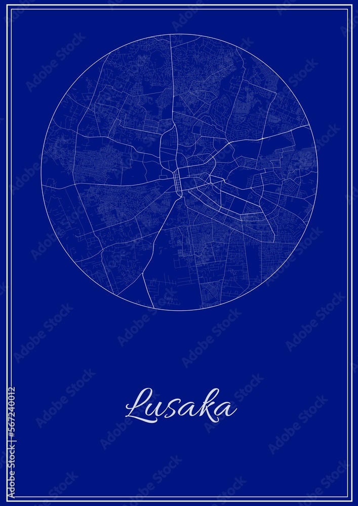 A map of Lusaka,Zambia that shows roads and lanes, downtown and suburbs ...