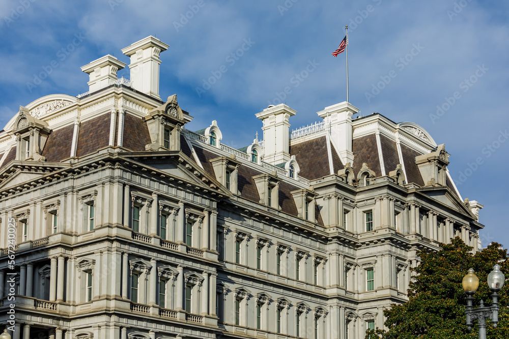 Exterior of the Eisenhower Executive Office building, next to the White ...