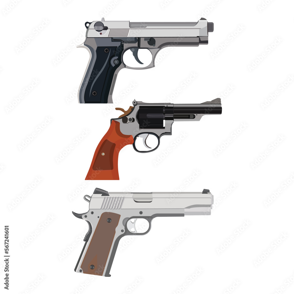 Vector illustration sets of weapons guns. Military weapons, set gun ...