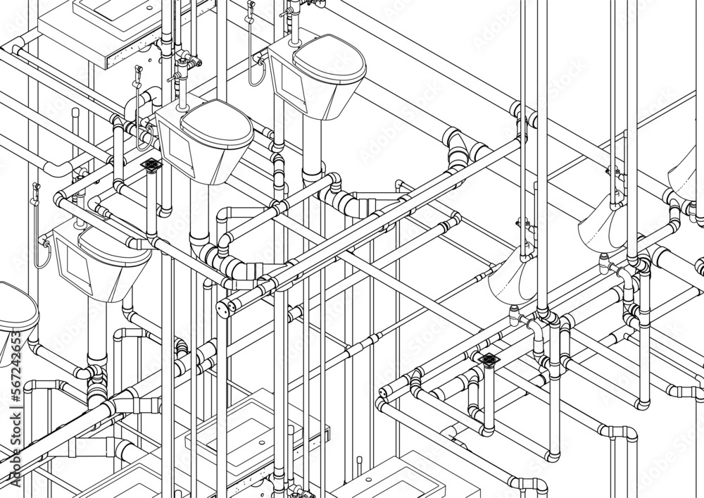 3D illustration of sanitary piping Stock Vector | Adobe Stock