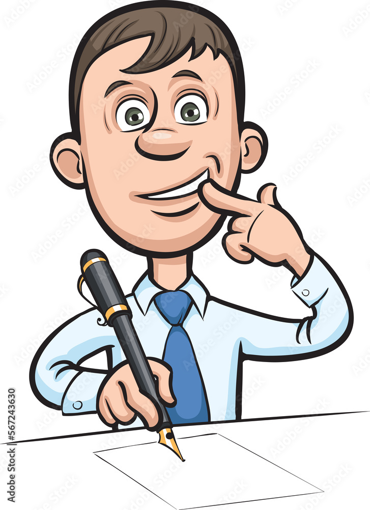 cartoon surprised businessman writing a letter - PNG image with ...