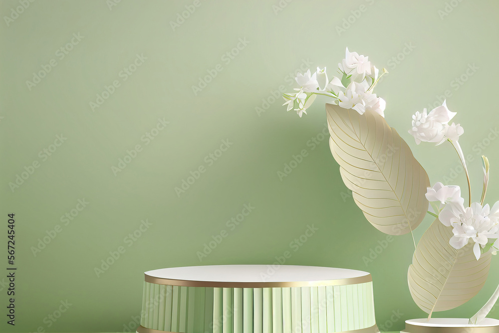 floral podium green background botanical pedestal or podium display ...